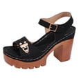 BRGZLK High Heel Sandals For Women Metallic Buckle Block Heel ...