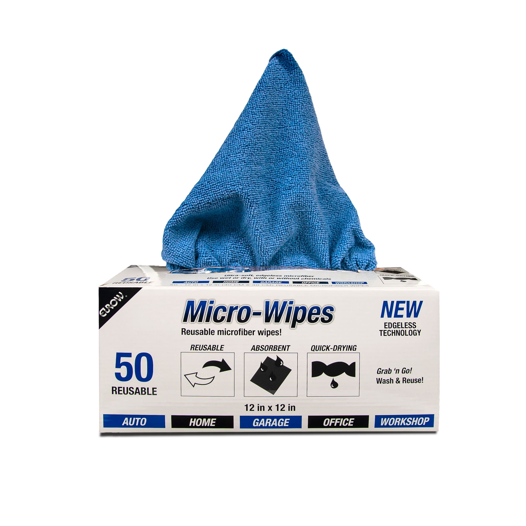 Eurow Microfiber Wipe and Clean Cloths 12" x 12" with Dispenser Box 50 ...