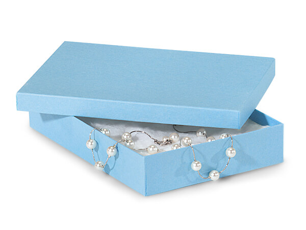 Pack of 100, Solid 7 x 5 x 1.25" Light Blue Jewelry Boxes w/Non-Tarnish ...