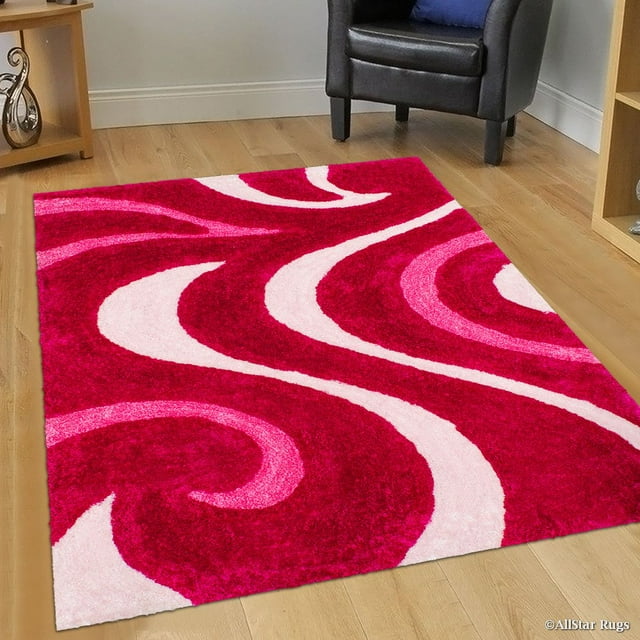 Allstar Pink Shaggy Area Rug with 3D Pink Lines Design. Contemporary ...