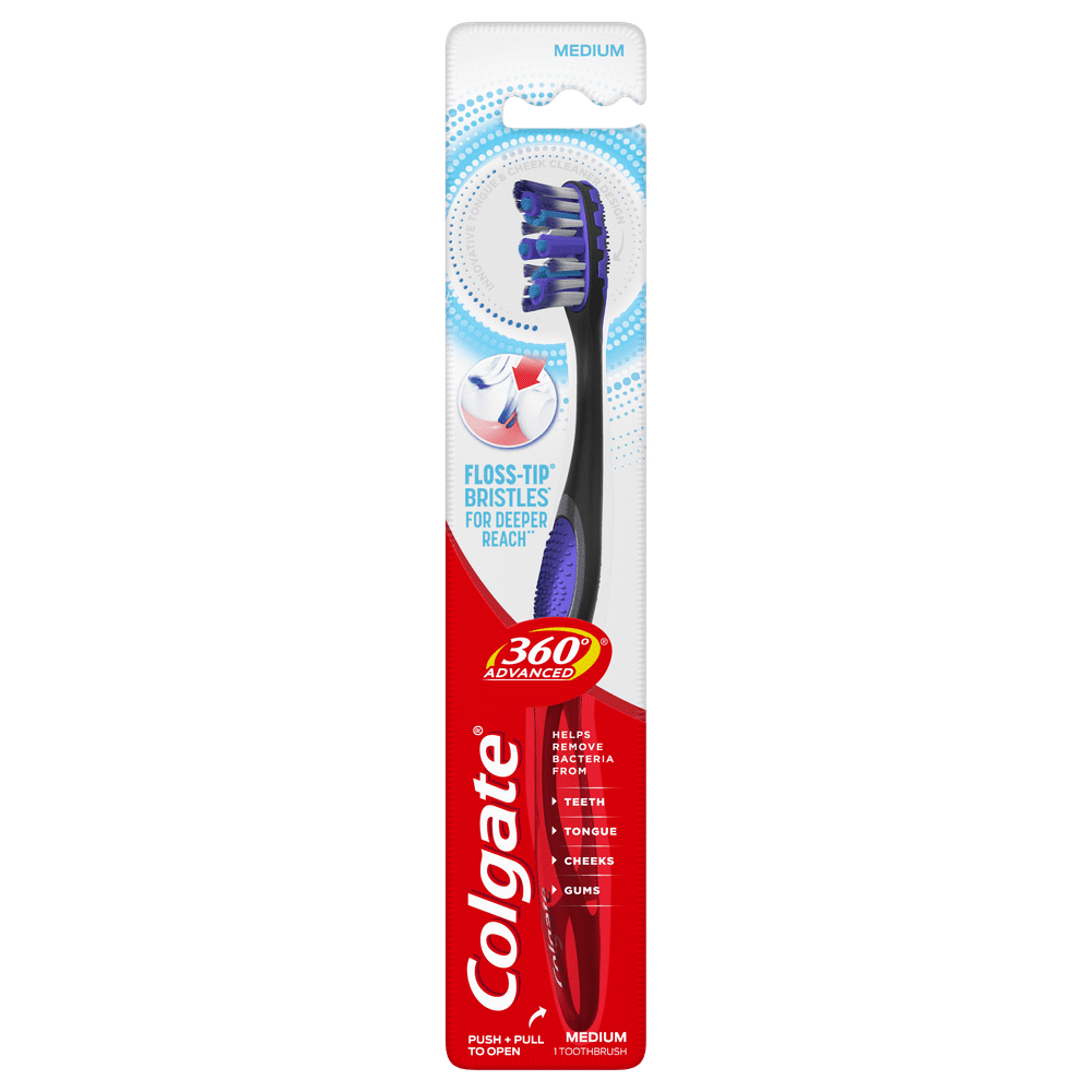 Colgate 360 Advanced Floss-Tip Bristles Toothbrush, Medium - Walmart ...