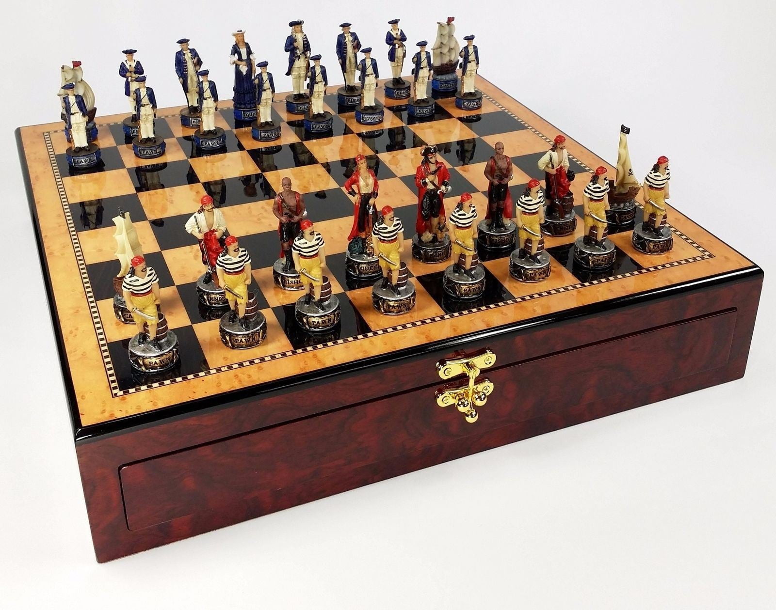 Pirates vs Royal Navy Chess Set w/ 17" Gloss Walnut & Maple Color ...