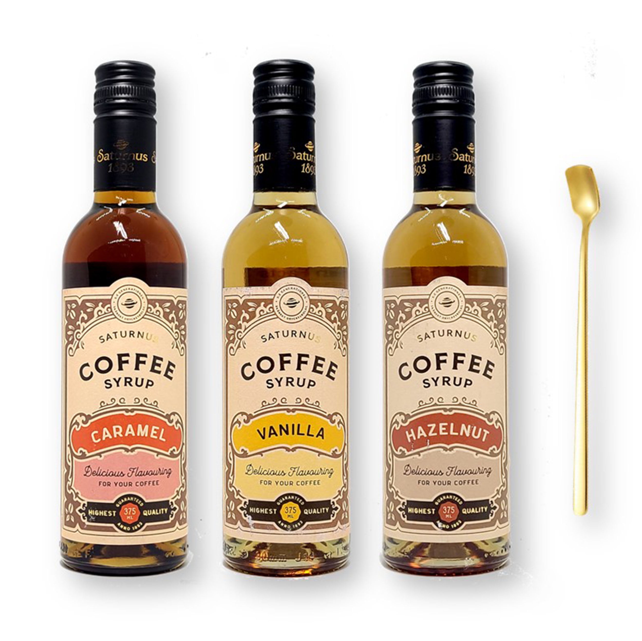 Saturnus Gourmet Coffee Syrups Trio Set 3 Variety Flavors: Caramel ...