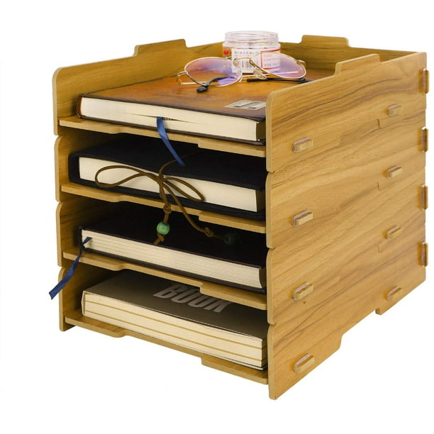 Wood File Organizer Paper Sorter 4 Tier Desk File Sorter Organizer ...