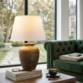 21in Handcrafted Ceramic Table Lamp, Rustic Vase-Style Bedside Lamp ...
