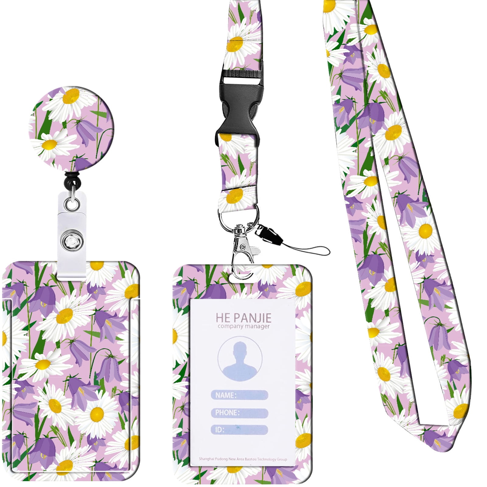 Fashionable ID Badge Holder Set Colorful Floral Sunflower Printing ...