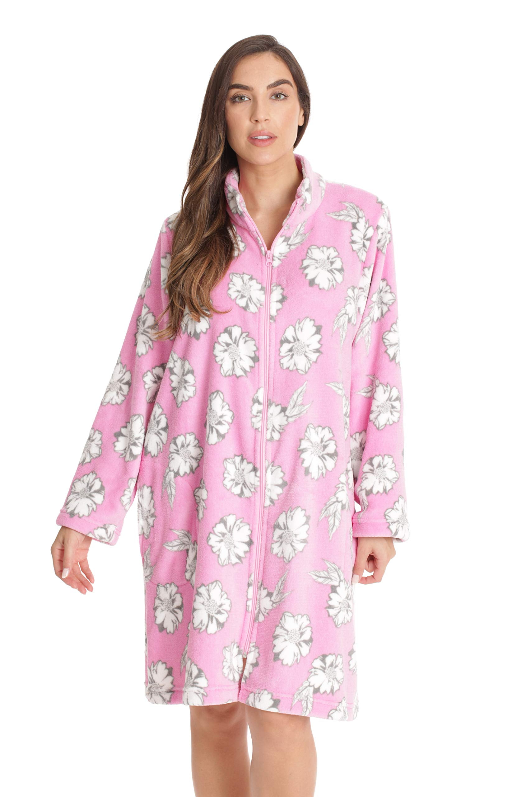 Just Love Plush Zipper Lounger Robe 6810-10444-PNK-XL (Pink Floral, 2X ...
