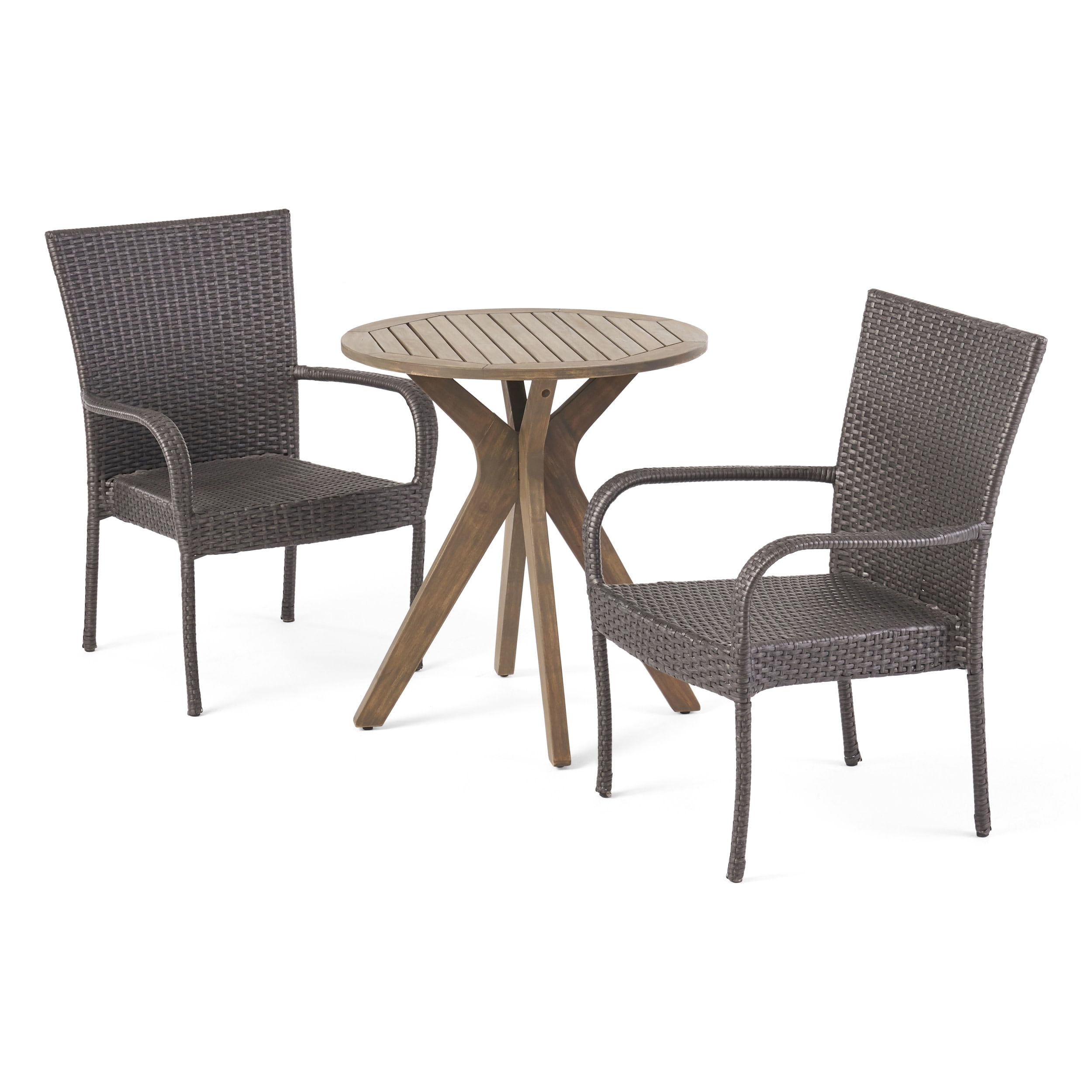 GDF Studio Martinique Outdoor Acacia Wood and Wicker 3 Piece Bistro Set ...