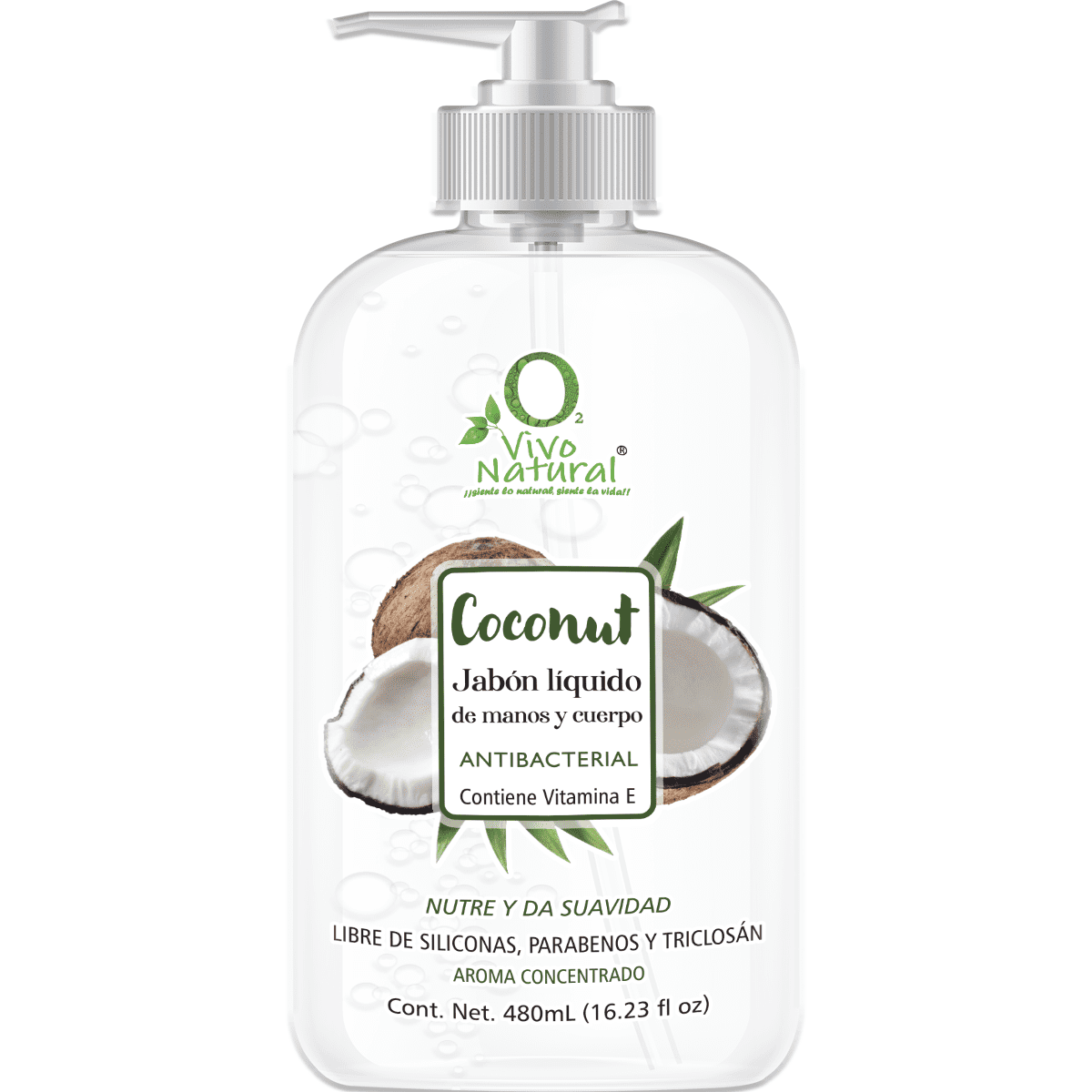 Jabón Líquido Antibacterial VivoNatural para Manos y Cuerpo aroma Coconut 480 ml | Bodega ...