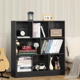 Black Wide Bookshelf,3 Tier Modern Horizontal Bookcase,Wood Low ...