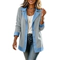 AHTJRT Denim Button Down Jacket for Women Fashion Patchwork Knit Tops ...