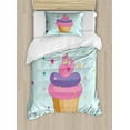 Cupcake Duvet Cover Set Twin Size, Unicorn Cake with Fairy Rainbow Horn ...
