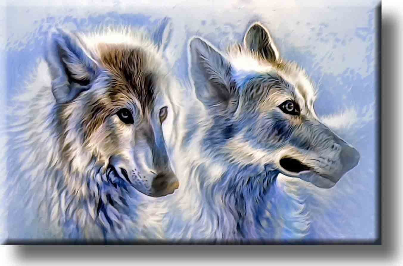 Ice Wolves Picture on Stretched Canvas, Wall Art decor, Ready to Hang ...