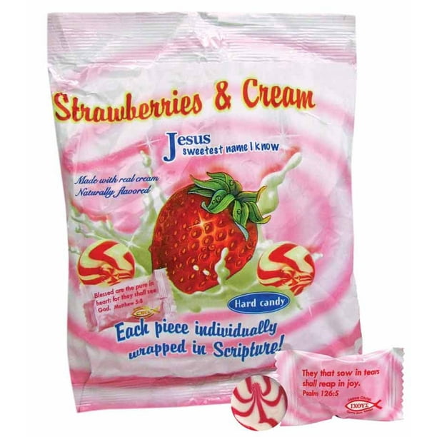 Scripture Candy, Strawberry & Cream Hard Candy Bag, 5.5 Ounce, 25 ...