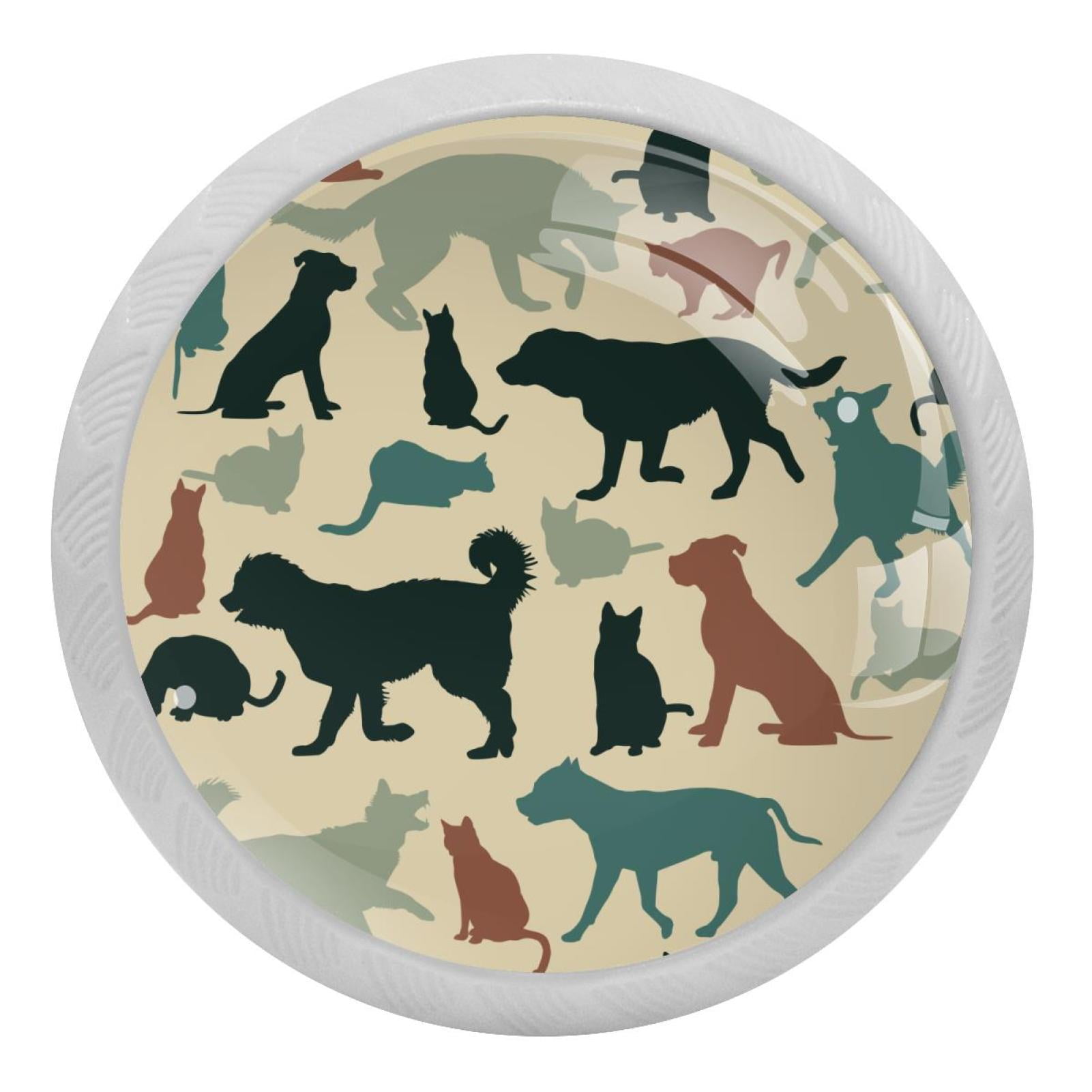 4PCS Round Cats and Dogs Cabinet Fluorescence Knob Glowing in the Dark ...
