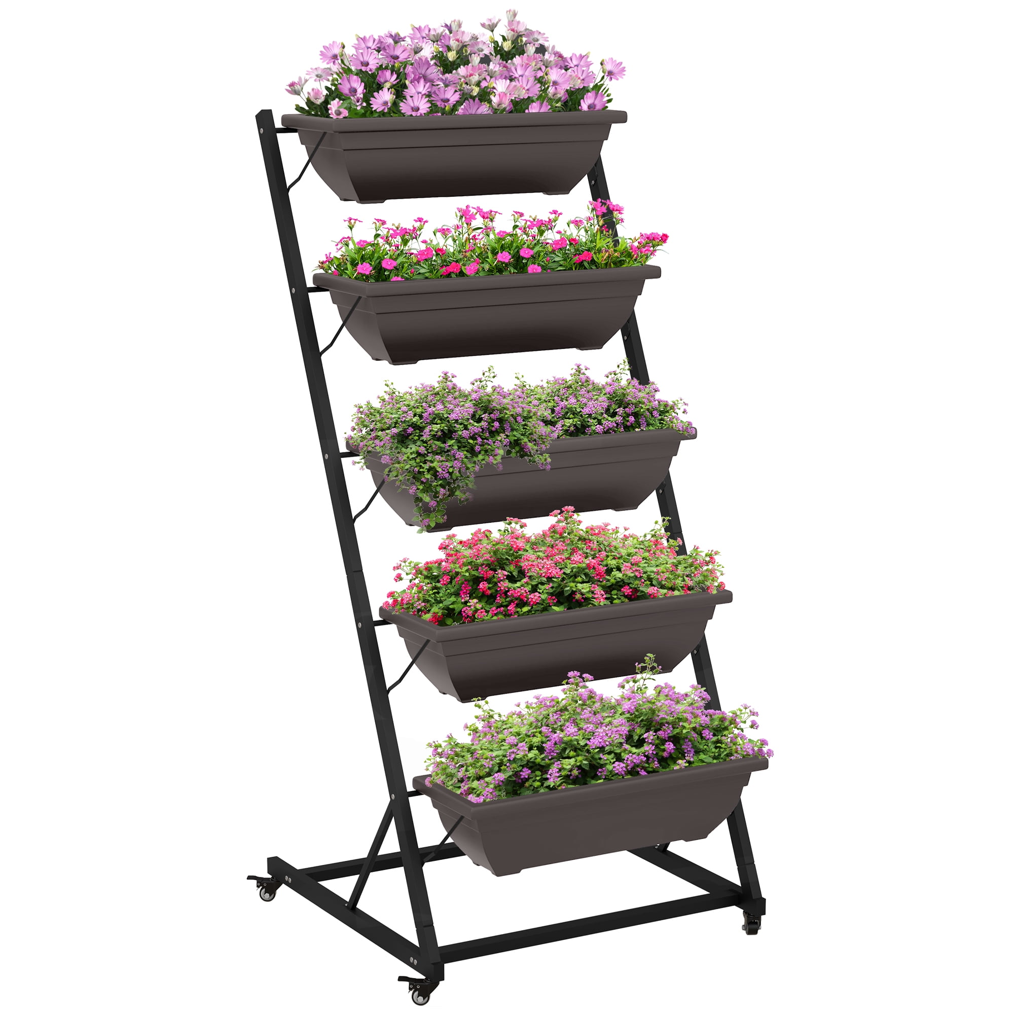 Outsunny 5-Tier Raised Garden Bed with 5 Planter Boxes, Wheels, Brown ...