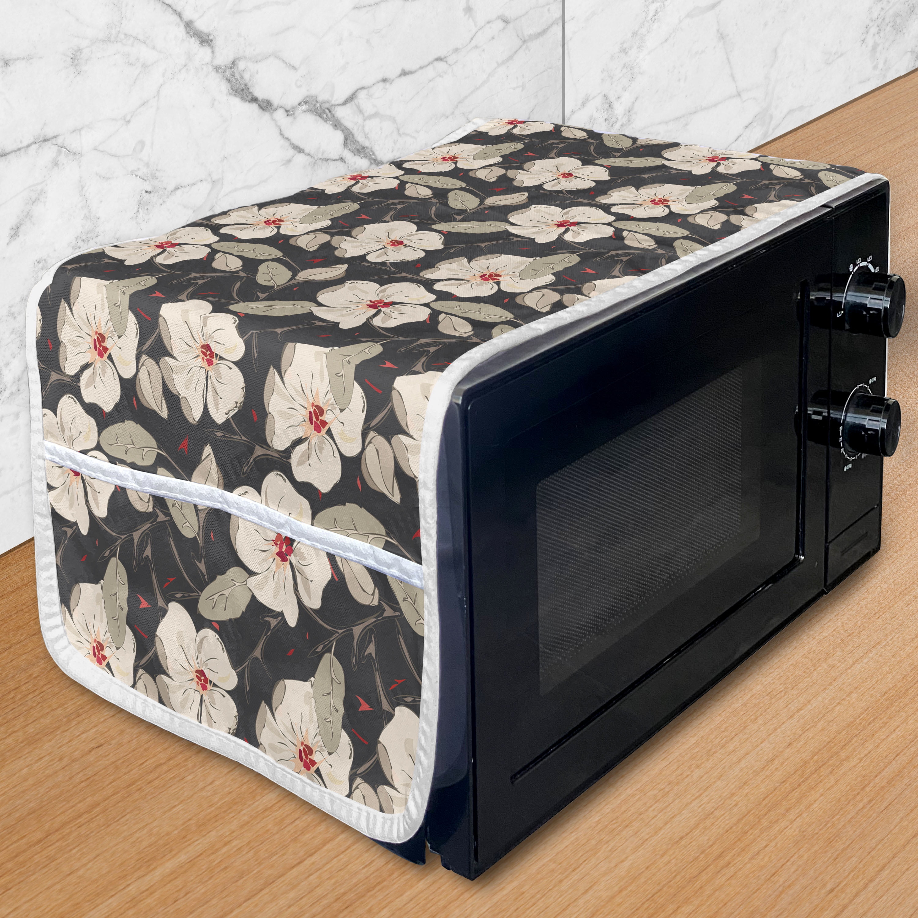 Floral Microwave Oven Cover, Poppy Flowers Vintage with Abstract Floral ...