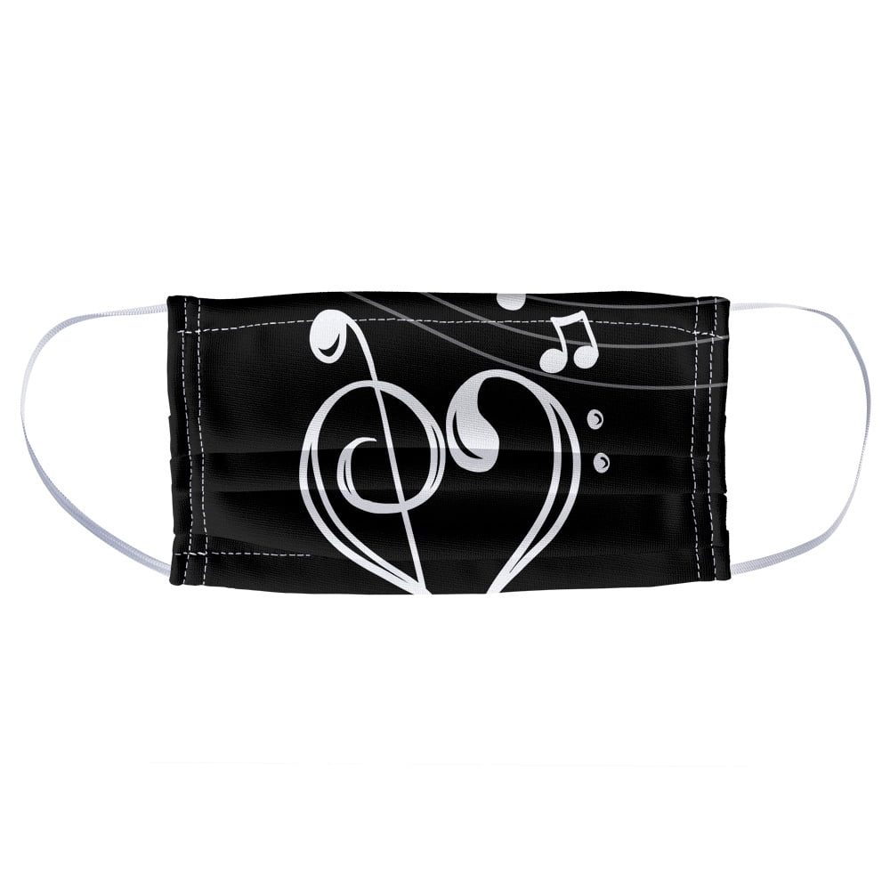 Treble Bass Clef Heart Music Black 1-Ply Reusable Face Mask Covering ...