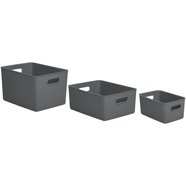 Curver Jute Basket Large, Resin Plastic Storage Bin, Warm Grey, 4 Pack ...