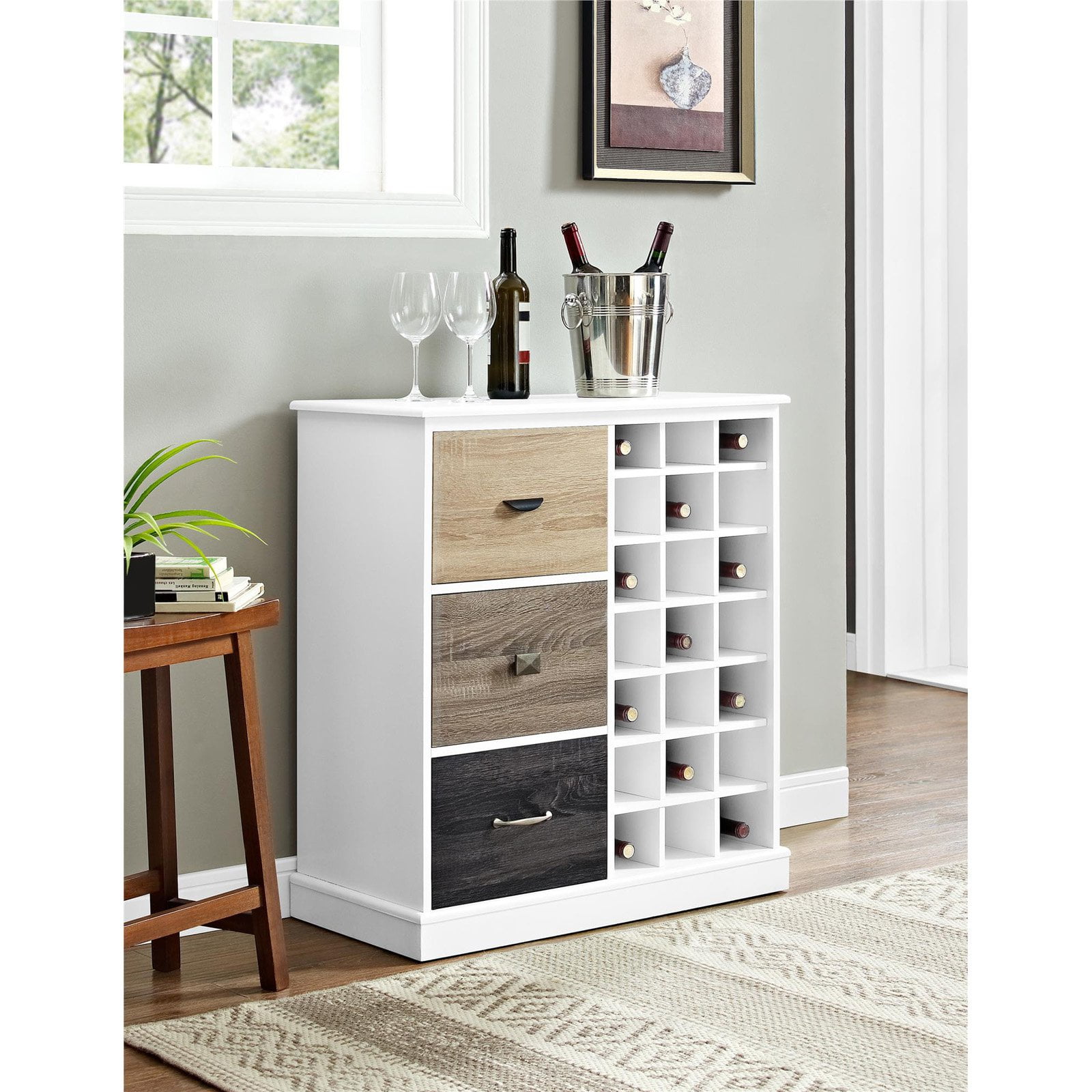 Ameriwood Home Mercer Wine Cabinet with Multicolored Door Fronts, White ...