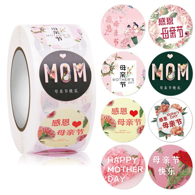 GENEMA 500pcs Happy Mothers Day Labels Stickers Floral Seals Sticker ...