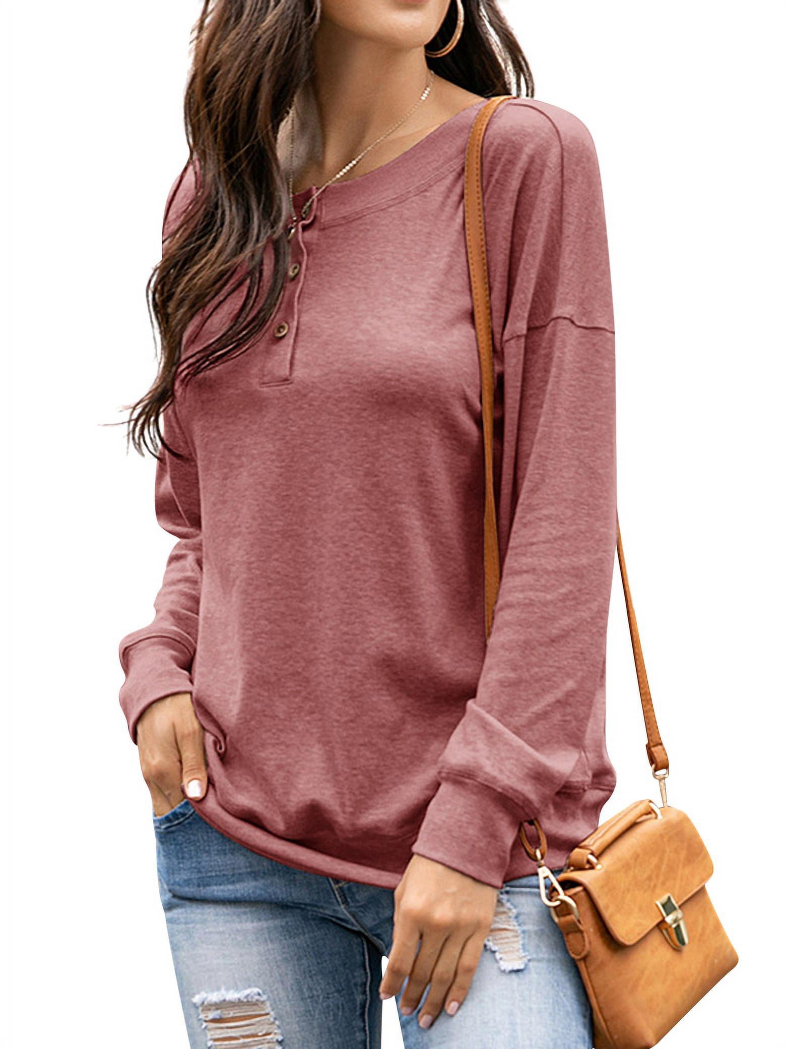 Nlife Women Long Sleeve Buttons Crew Neck Pullover Tops - Walmart.com