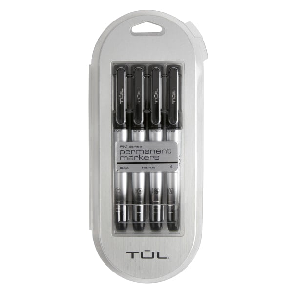 TUL® Permanent Markers, Fine Point, Silver Barrel, Black Ink, Pack Of 4 ...
