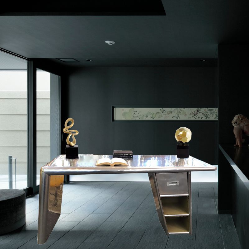 Roadney Desk with Polished Finish, Metal Desk, Riveted Aluminum Desk ...