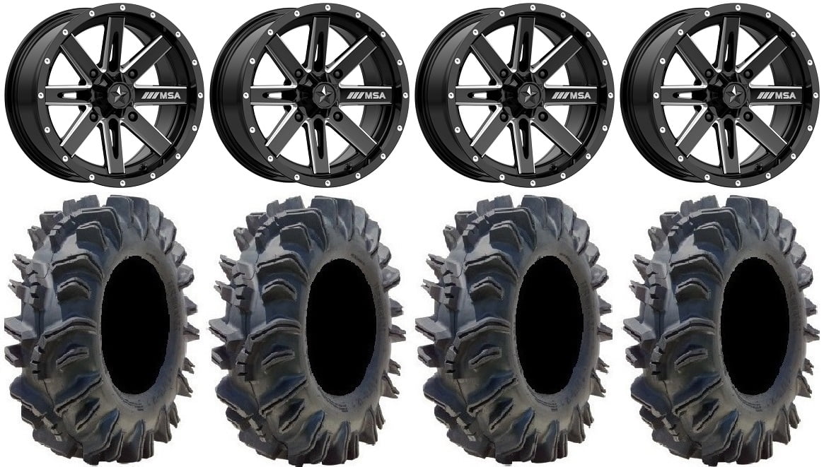 MSA Milled Boxer 14" ATV Wheels 29.5" Terminator Tires Sportsman RZR ...