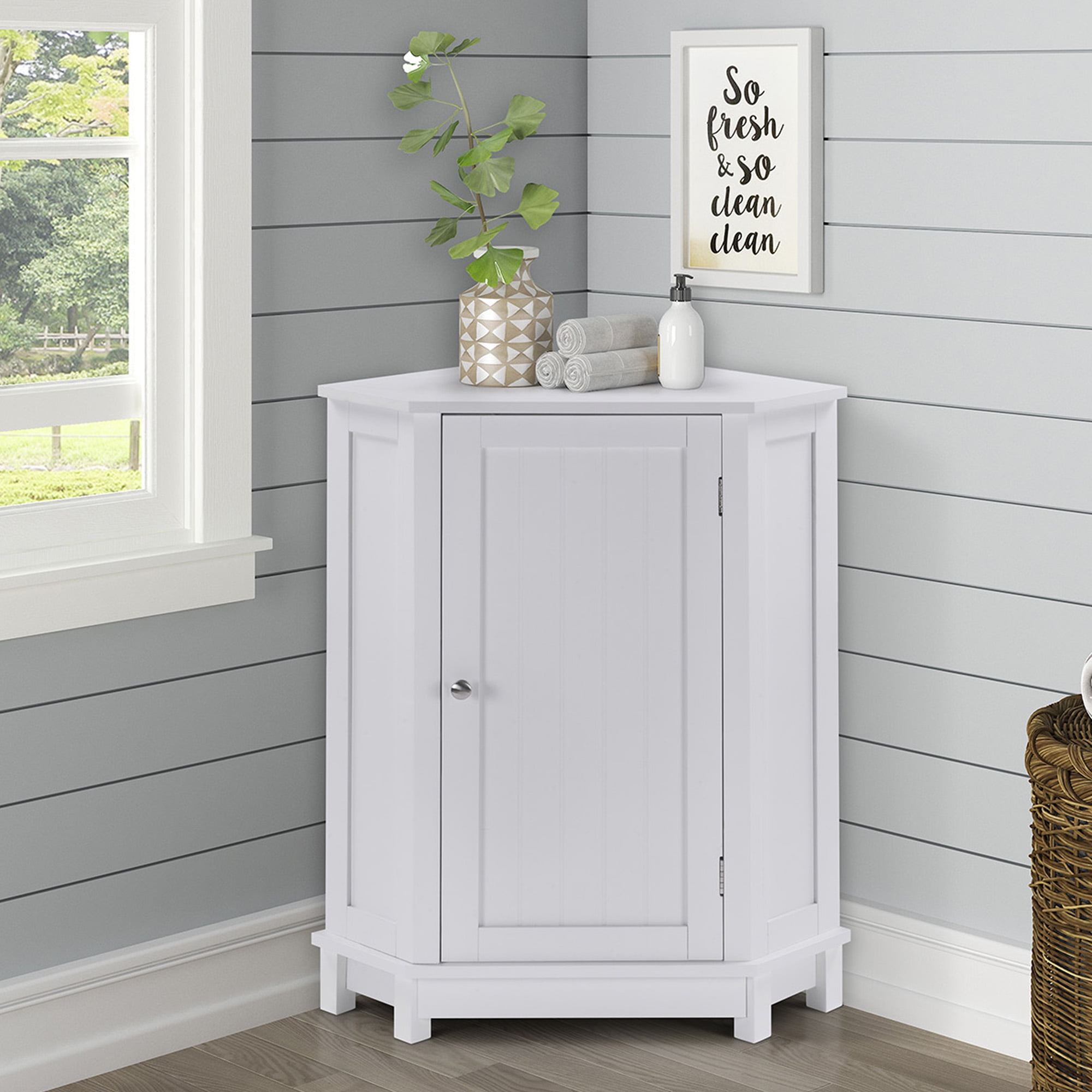 White Corner Bathroom Storage Cabinet – Rispa