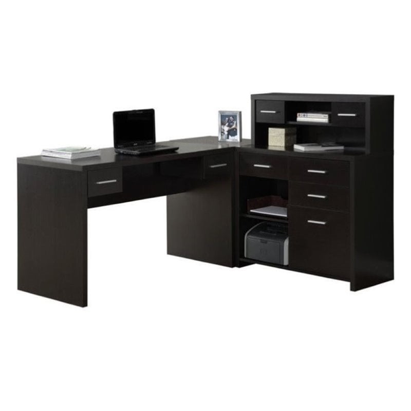 Bowery Hill L Shaped Computer Desk with Hutch in Cappuccino - Walmart.com