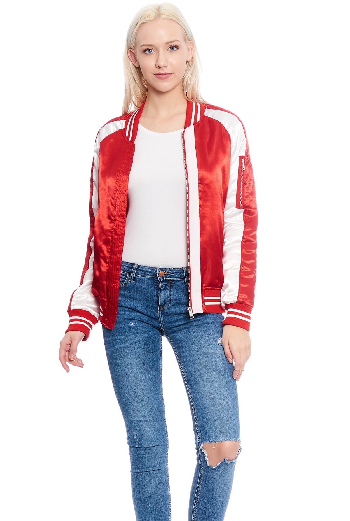Women's Classic Casual Two-Tone Bomber Jacket - Walmart.com