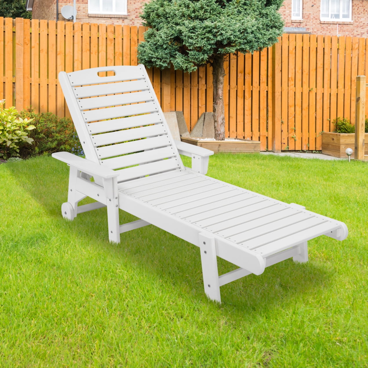 Outdoor Chaise Lounge Chair, HDPE Lightweight Patio Lounge Recliner ...