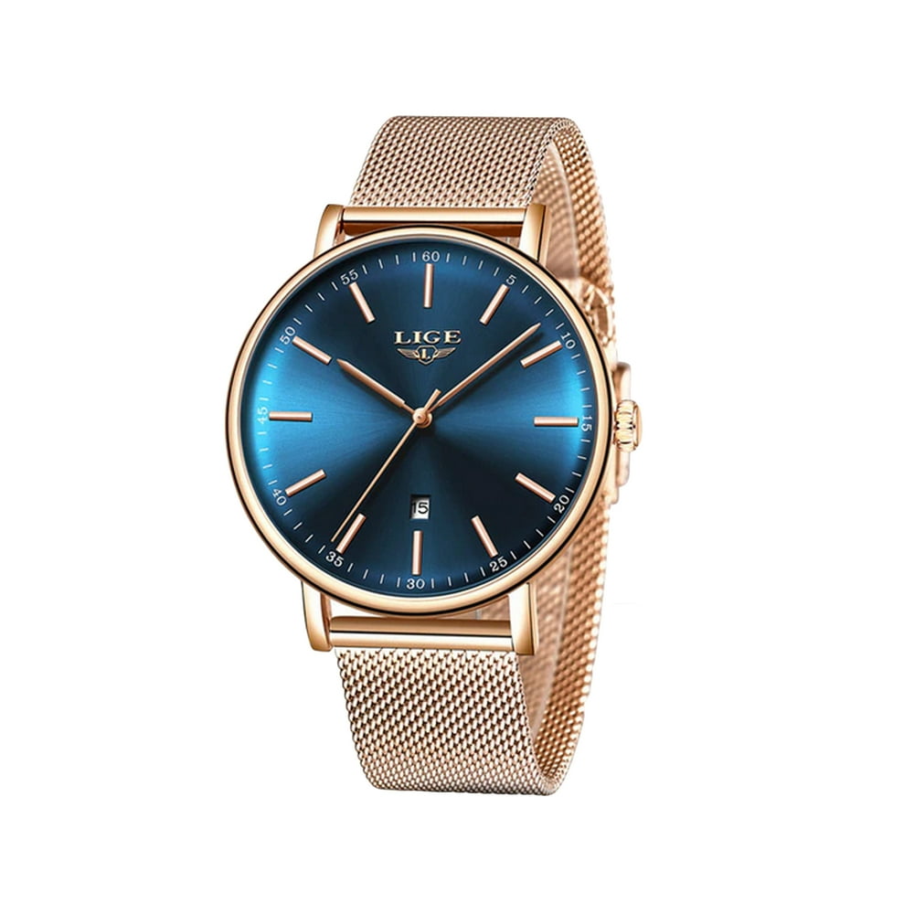 LIGE - LIGE Womens Casual Ultra Thin Stainless Steel Watch with Blue ...