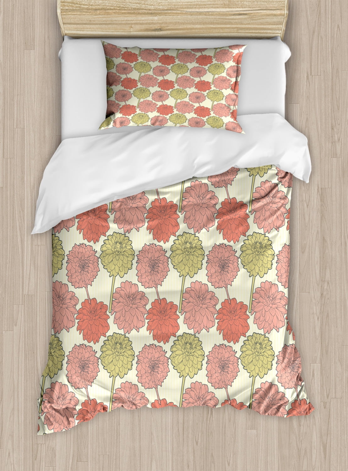 Aster Duvet Cover Set Twin Size, Pastel Colored Growth Nostalgic ...