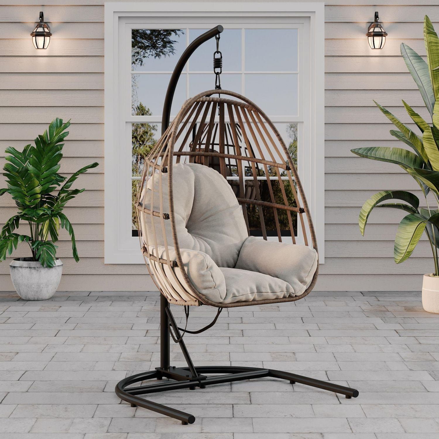 Click here for Mainstays Steel Outdoor Hanging Egg Chair With Sta... prices