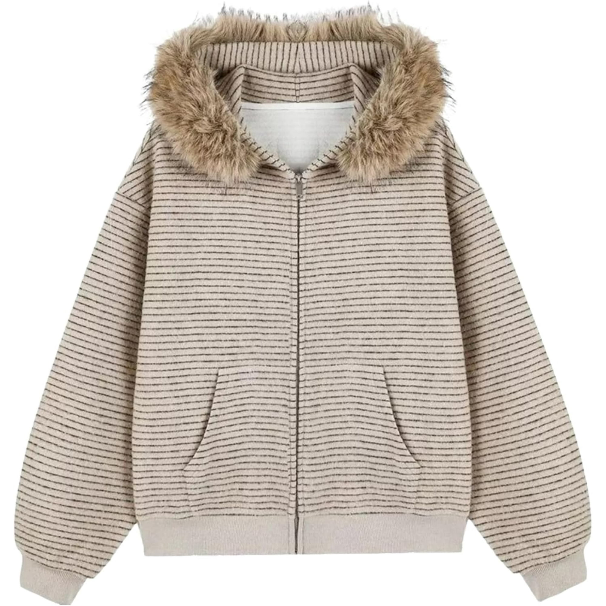 Click here for Salafire Vintage Preppy Winter Coats Striped Fur H... prices