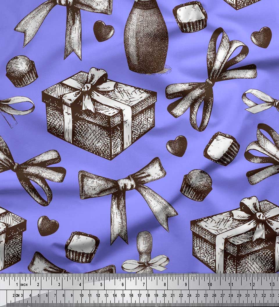 Soimoi Satin Silk Fabric Ribbons,Gift Box & Wine Bottle Party Print ...