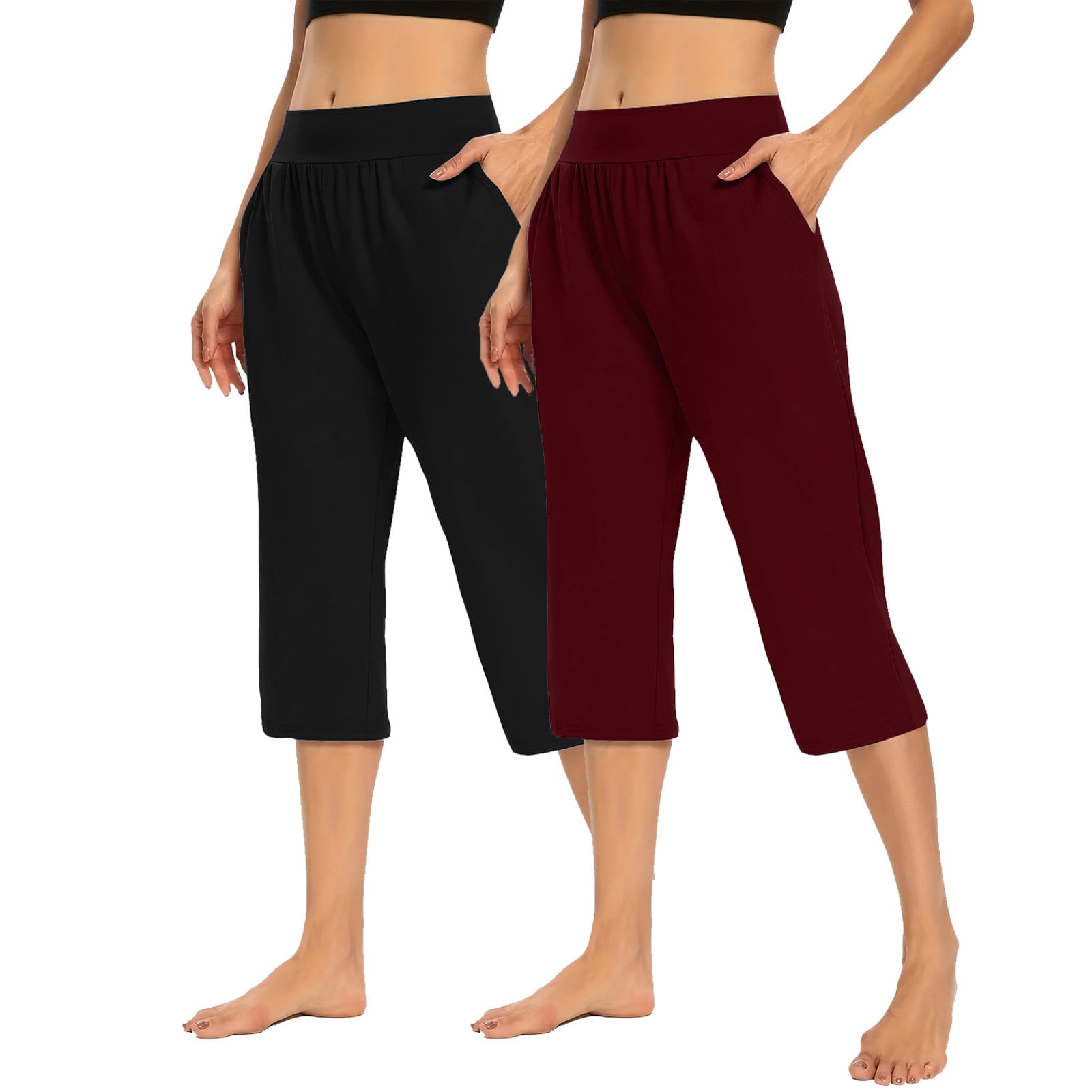 Click here for Gigrtijin 2 Pack Womens Capris Pants Solid Color E... prices