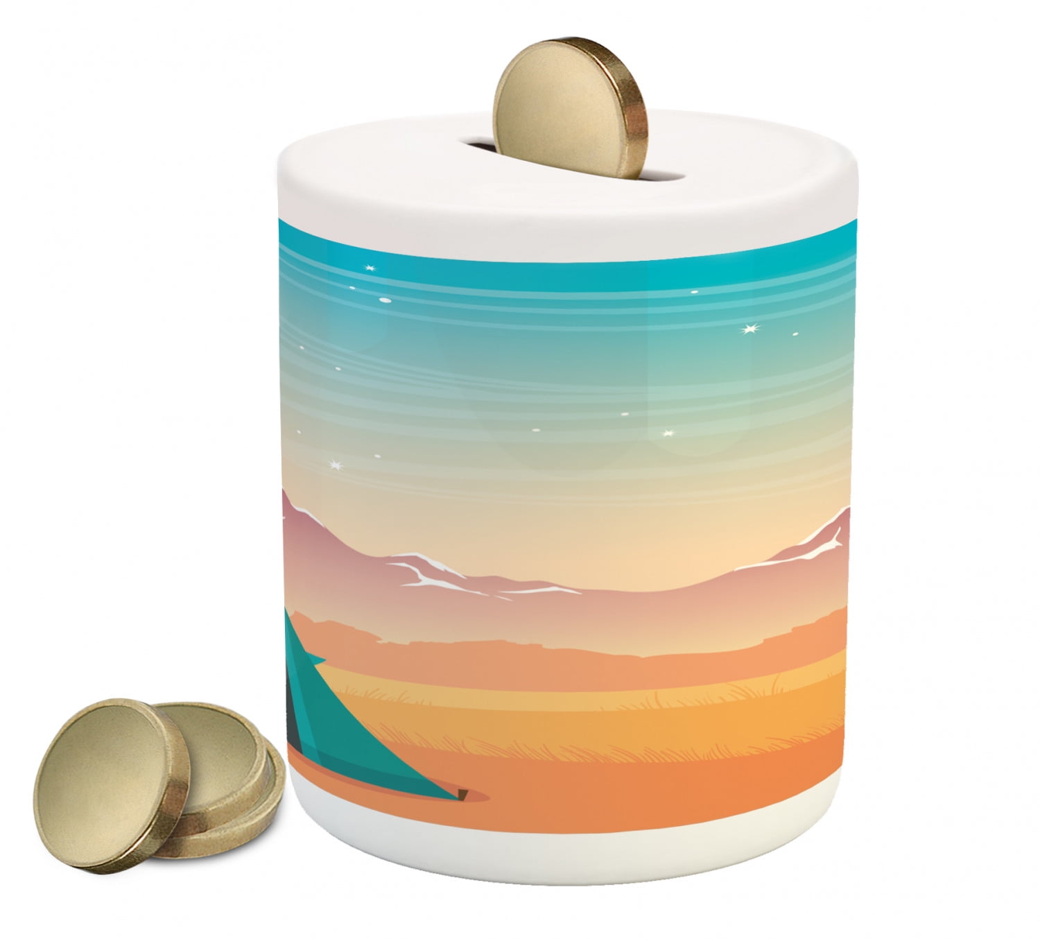Camping Piggy Bank, Travel Tent on a Barren Rural Autumn Field Distant ...