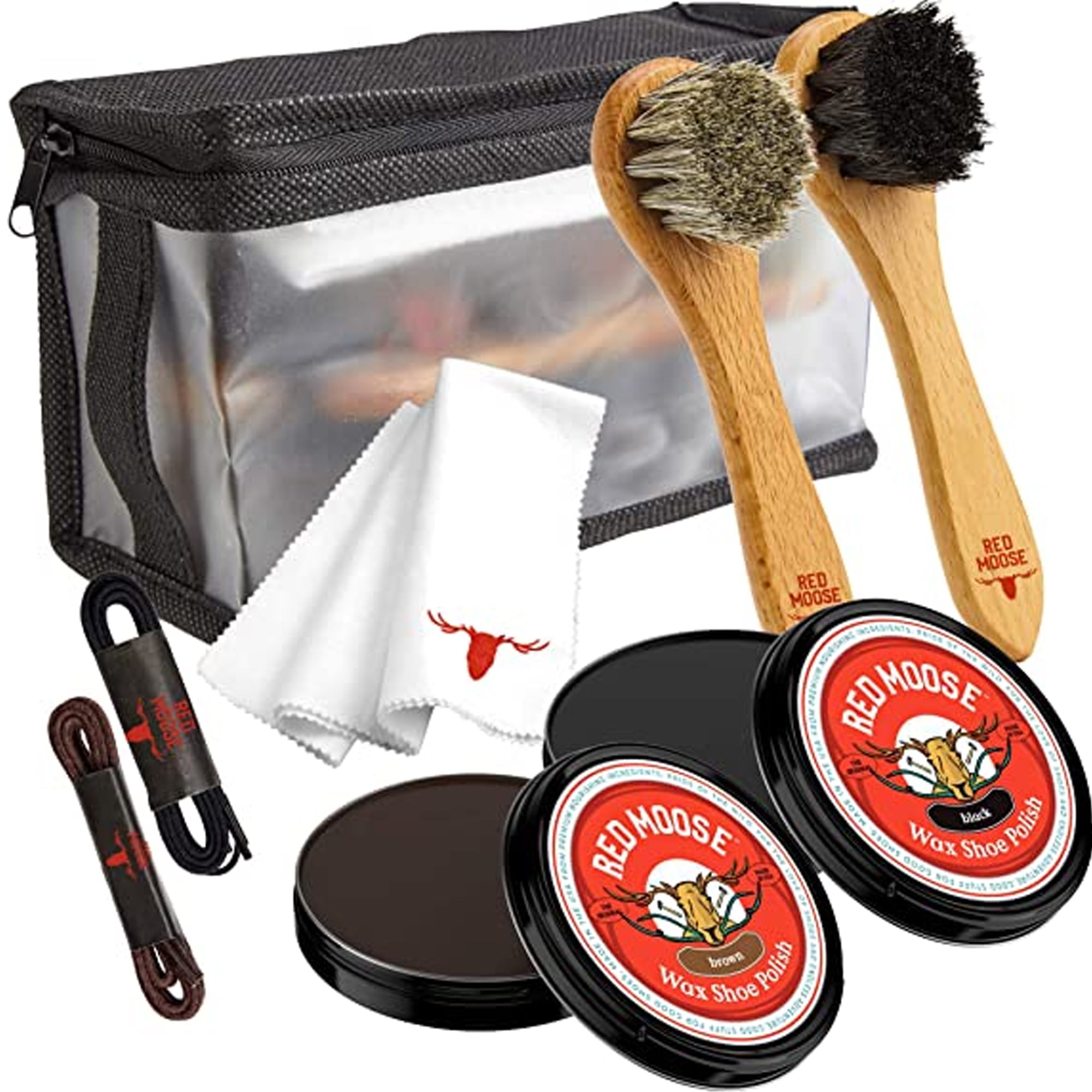 Red Moose Full Leather Shoe Wax Polish Kit with Brush, Cloth, Lace ...