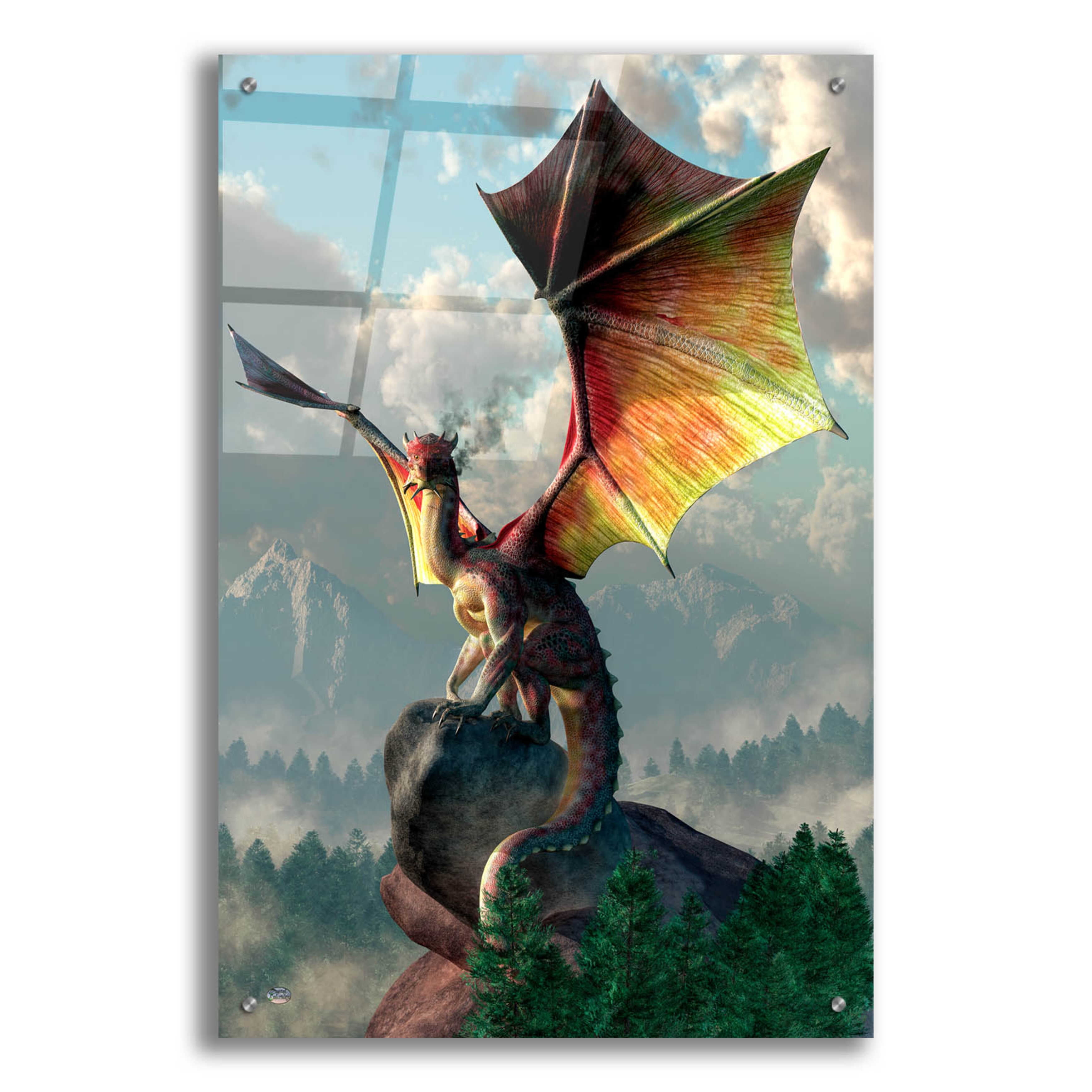 Epic Art 'Yellow Winged Dragon' by Daniel Eskridge, Acrylic Glass Wall ...