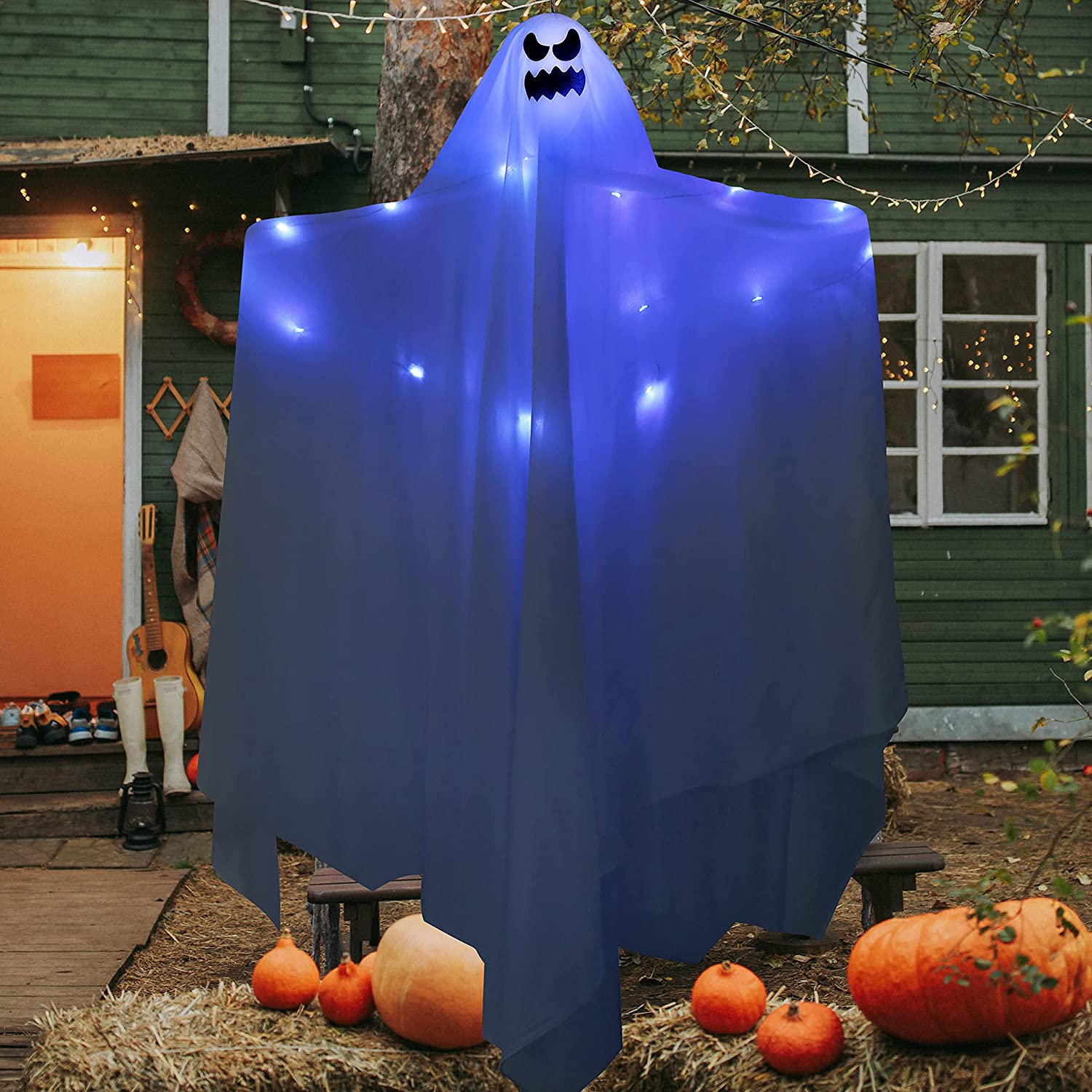 47" Halloween Light-up Hanging Ghost Decorations with Light-up Blue ...