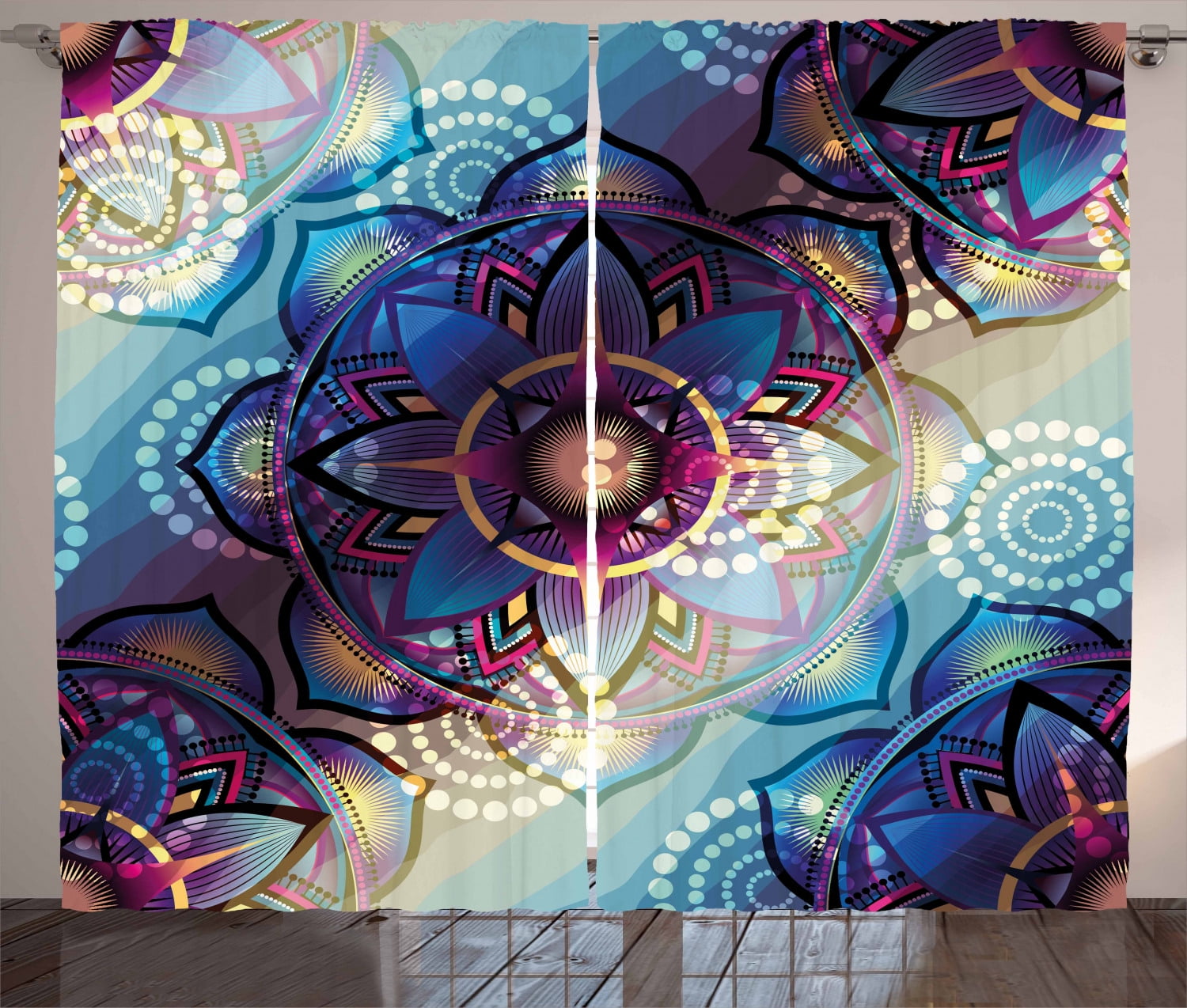 Lotus Curtains 2 Panels Set, Gradient Diagonal Mystic Symbols Geometric ...