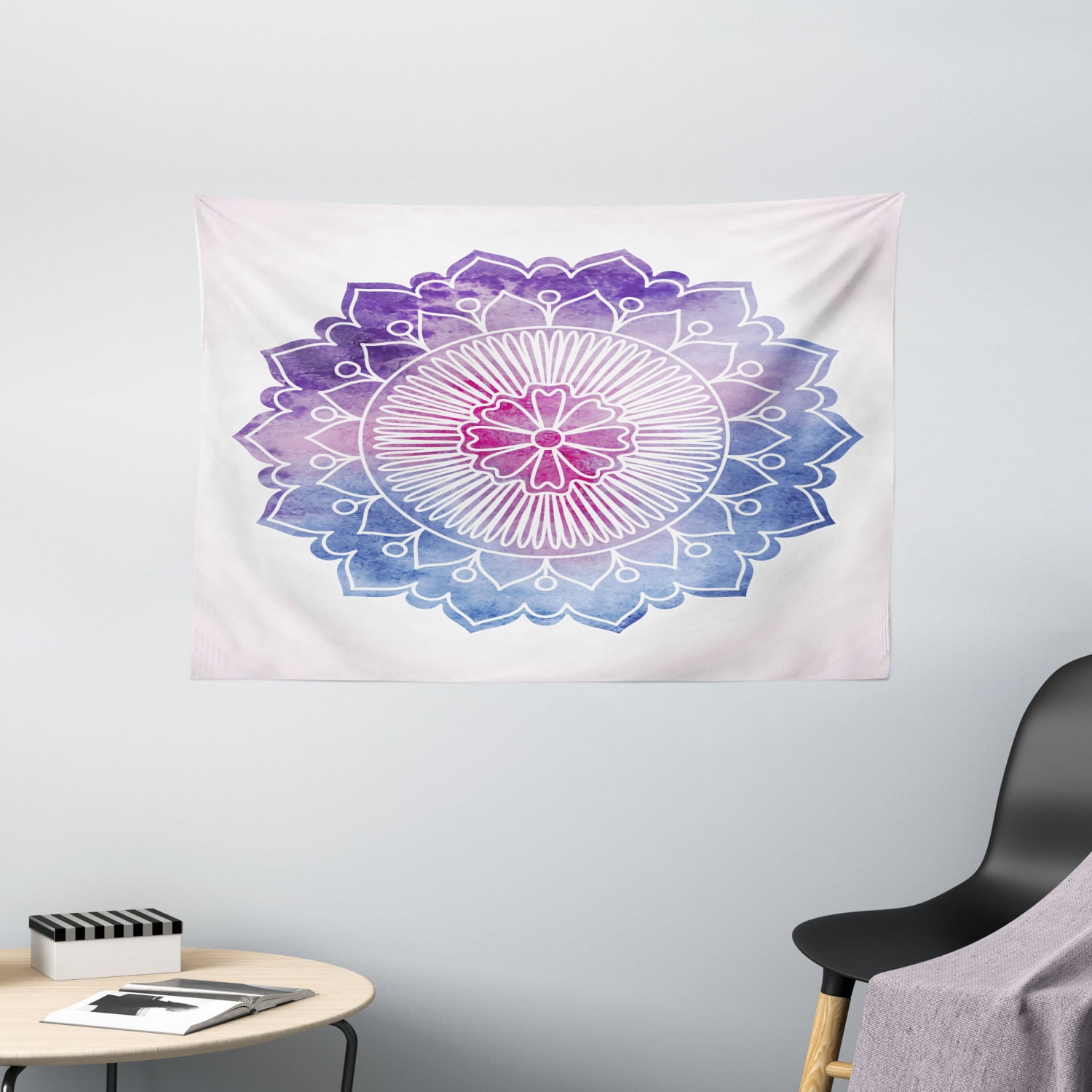 Lotus Tapestry, Doodle Style Watercolor Flower Bloom Secret Ethnic ...