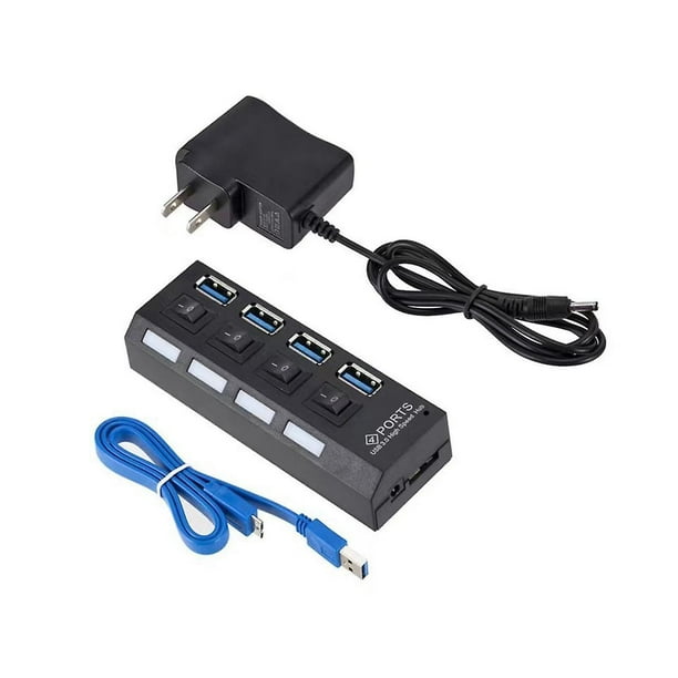Adaptador de corriente USB 3.0, concentrador divisor multiusb de 4 puertos, concentrador USB 3.0 ...