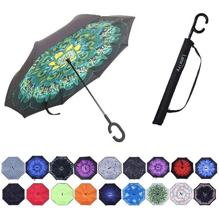 Umbrella,Large Double Layer Inverted Big C-Shaped Handle Reverse Long ...