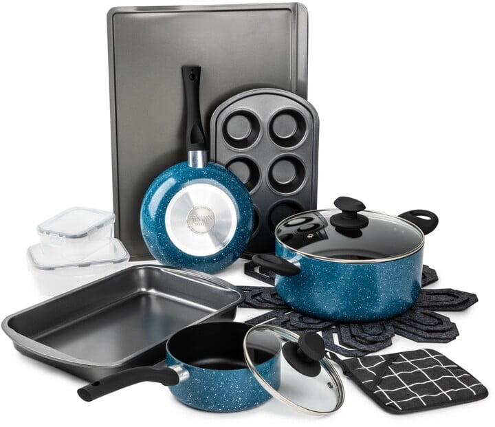 Brooklyn Steel Co. Venus Nonstick Aluminum 16-Pc. Cookware Set - Navy ...