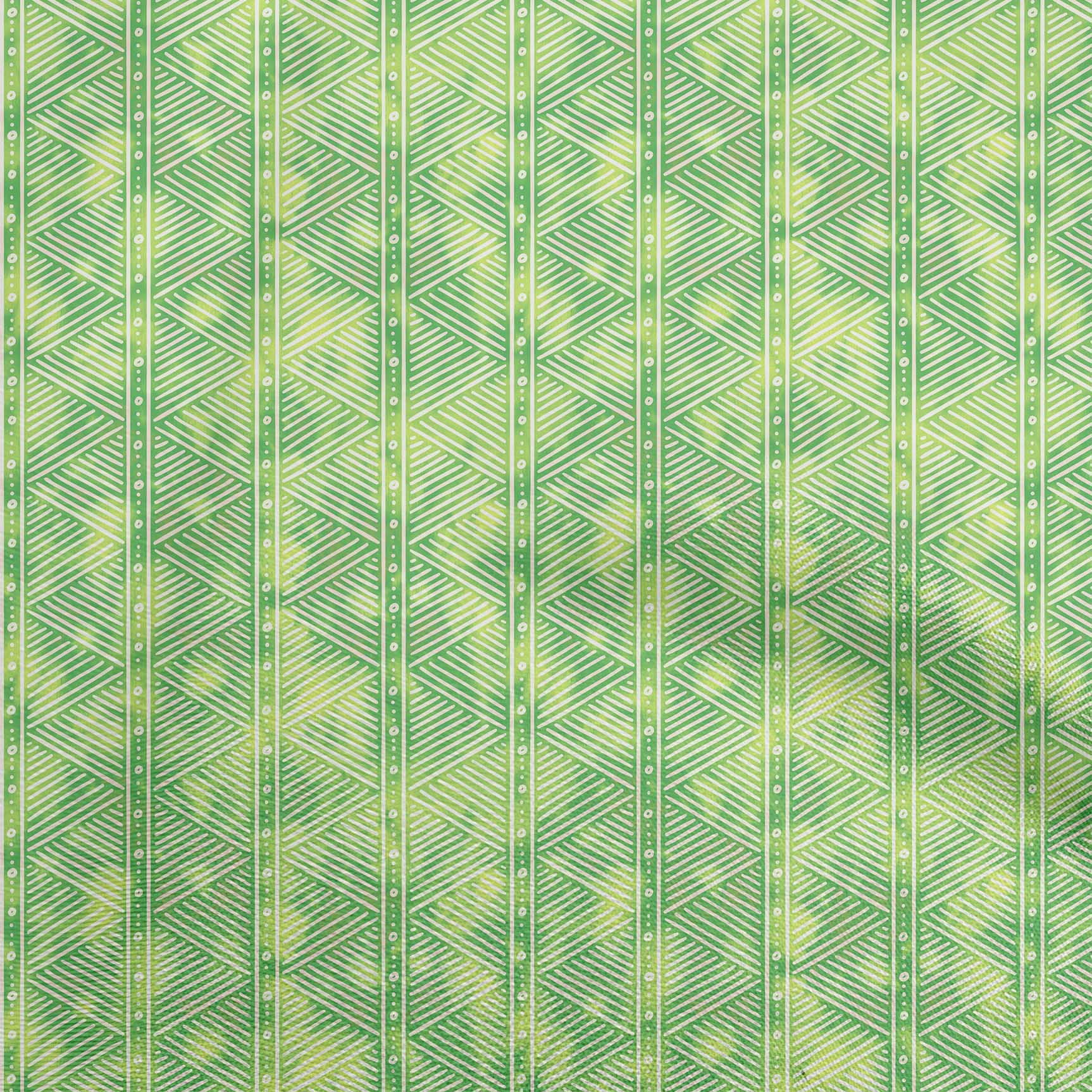 oneOone Polyester Spandex Green Fabric Geometric Lines Dress Material ...