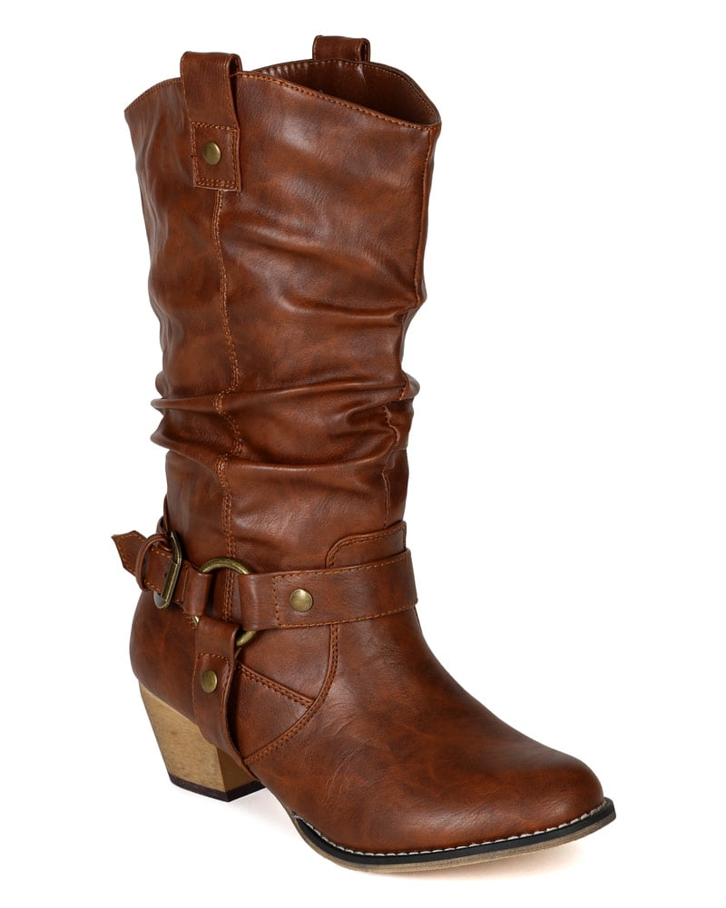 Women Leatherette Slouchy O-Ring Western Cowboy Riding Boot BI36 ...